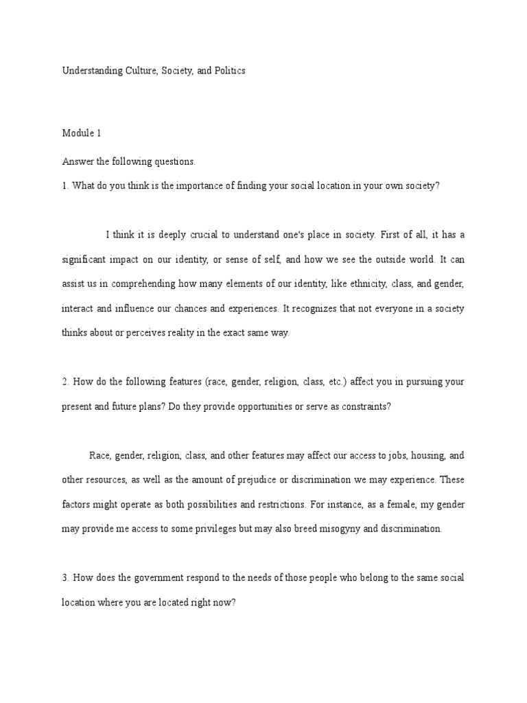 UCSP Modules 1 - 2 H.W. (Grade 11) (2nd Semester - 3rd Quarter) | PDF