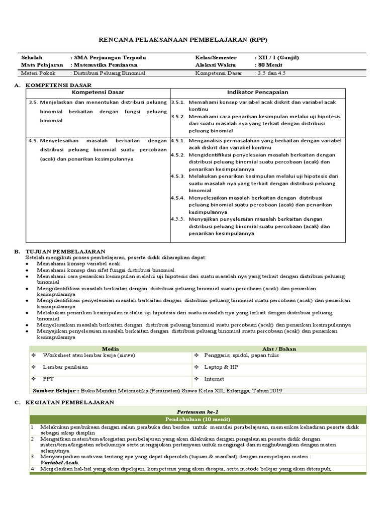 RPP Distribusi Binomial | PDF