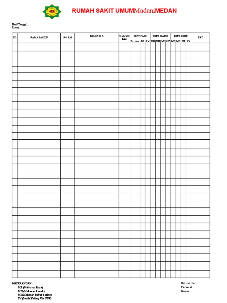 Formulir Rekap Diet Pasien | PDF