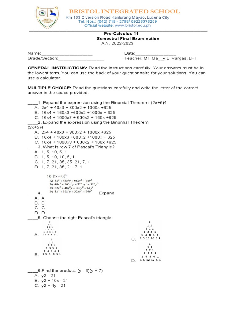 13 Copies (General) Second Quarter Grade 11 Pre-Calculus | PDF ...