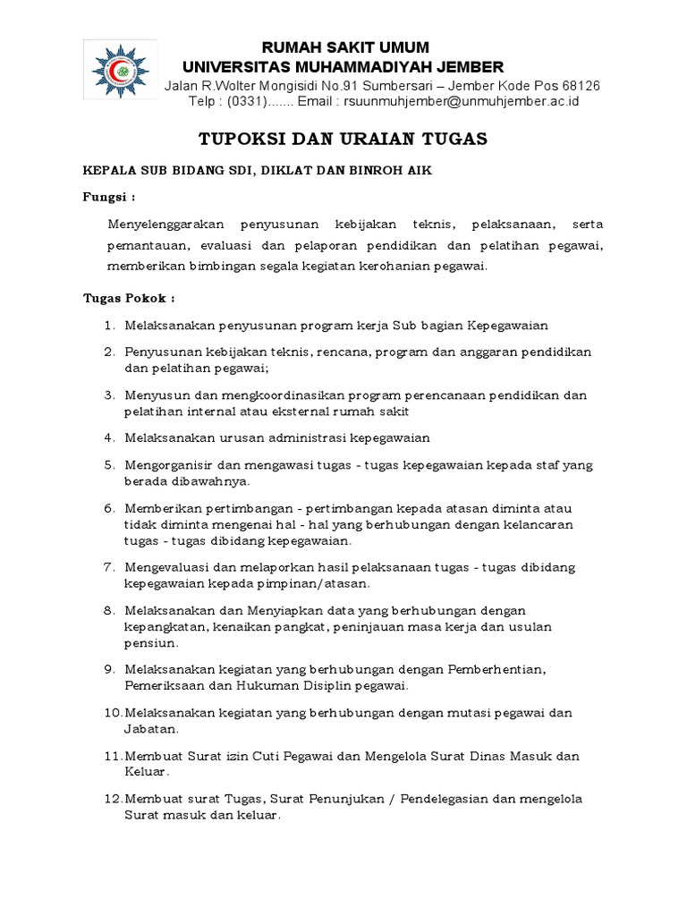 Tupoksi Dan Uraian Tugas Sdi | PDF