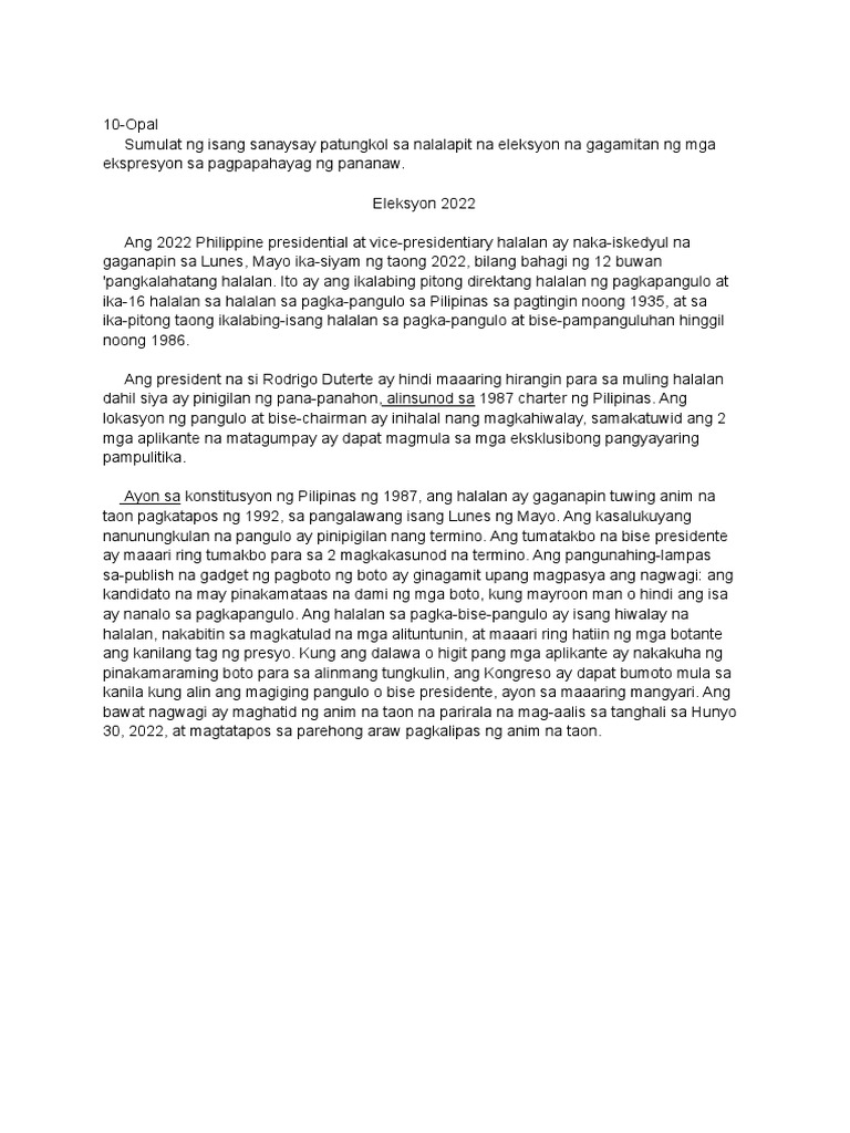 Eleksyon 2022 Sanaysay | PDF Eleksyon 2022 Sanaysay | PDF