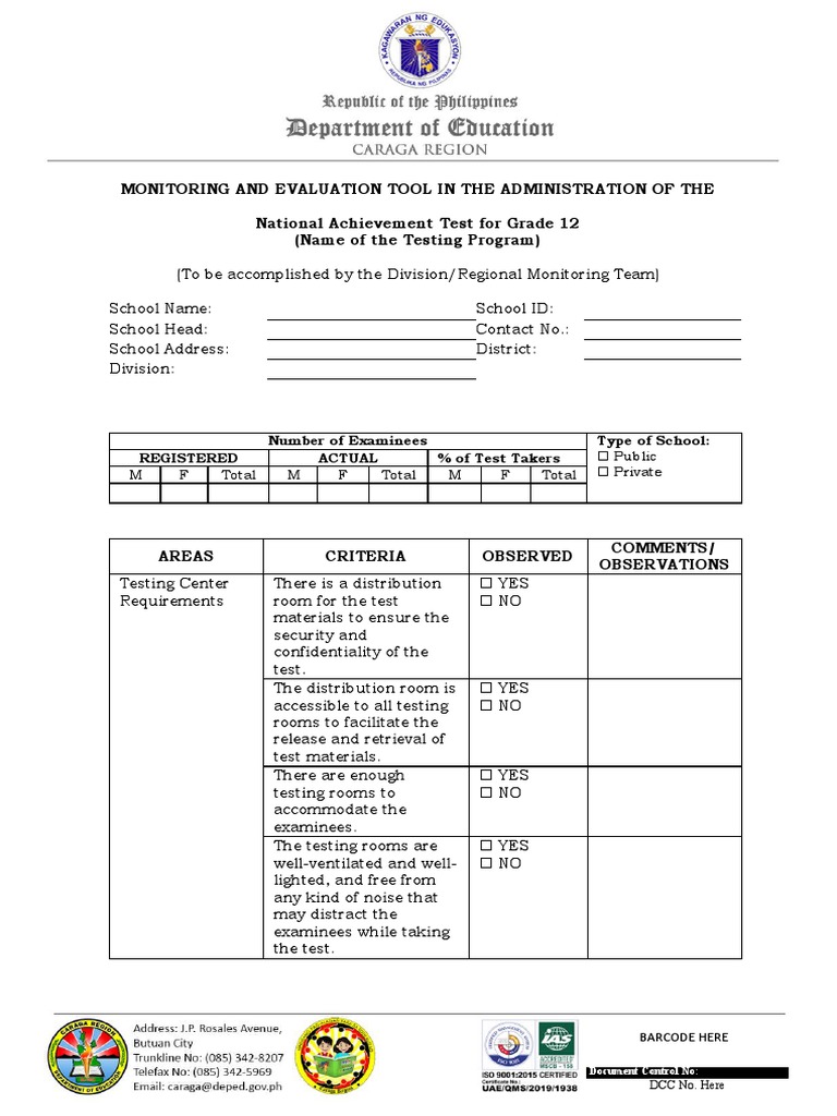 (For Vetting by The RFTAT) M&E Tool For NATG12 | PDF