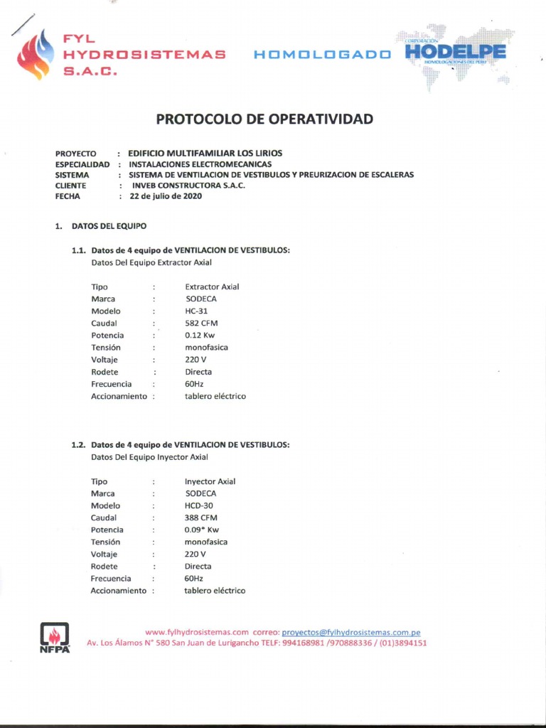 Protocolo Operatividad Sistema Ventilación Vestibulos y Presurizacion Escaleras | PDF