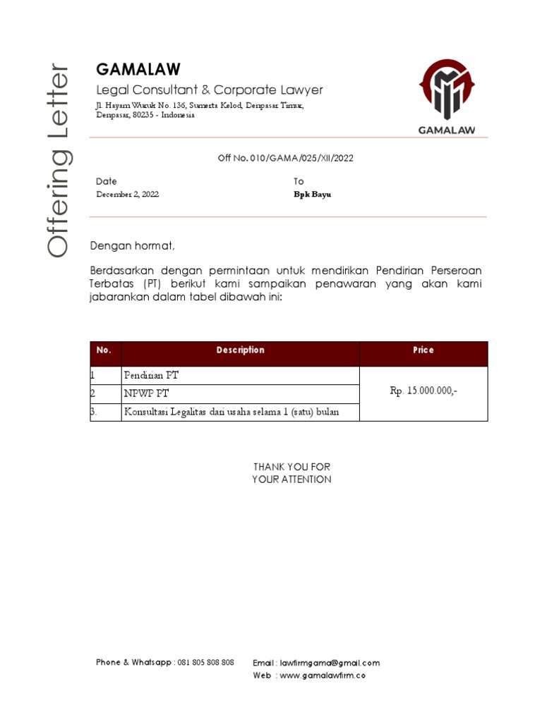 Offering Letter Pendiran PT | PDF