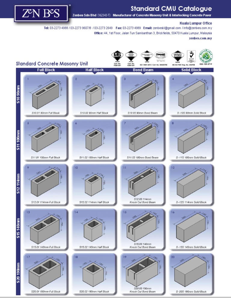 Zenbes Standard Concrete Masonry Unit Catalogue: A Comprehensive Guide to CMU Product Options ...