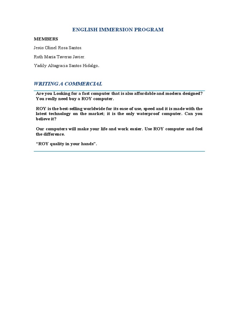 Writing A Commercial | PDF