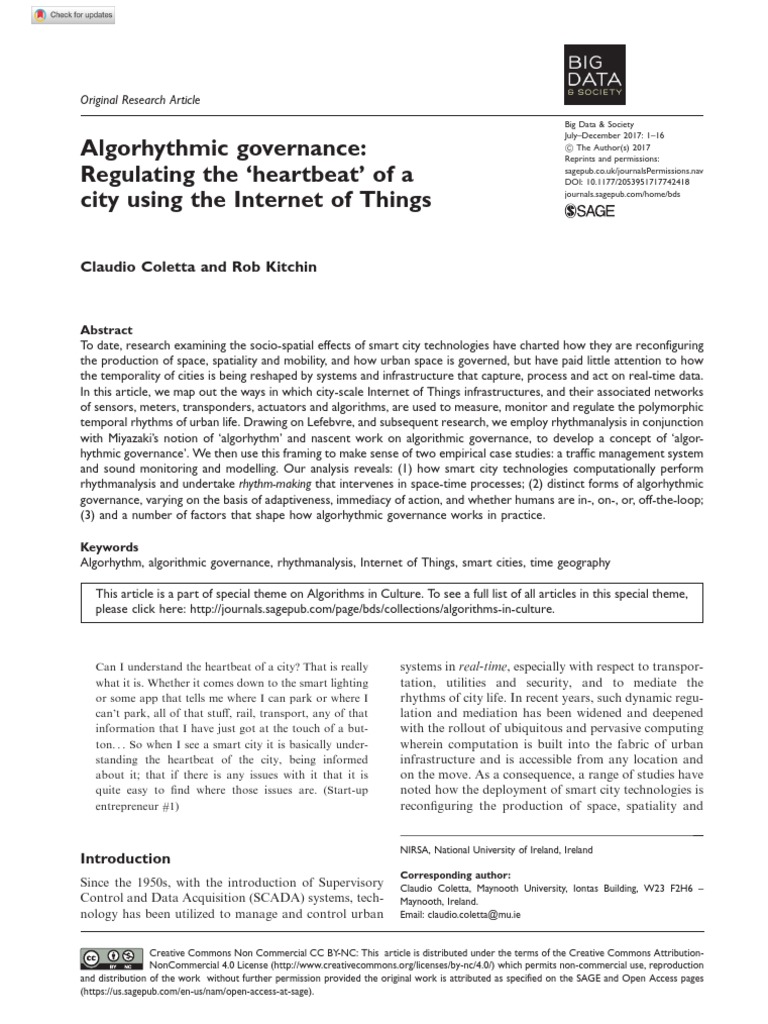 COLETTA & KITCHIN - 2018 - Algorhythmic Governance | PDF | Traffic | Rhythm