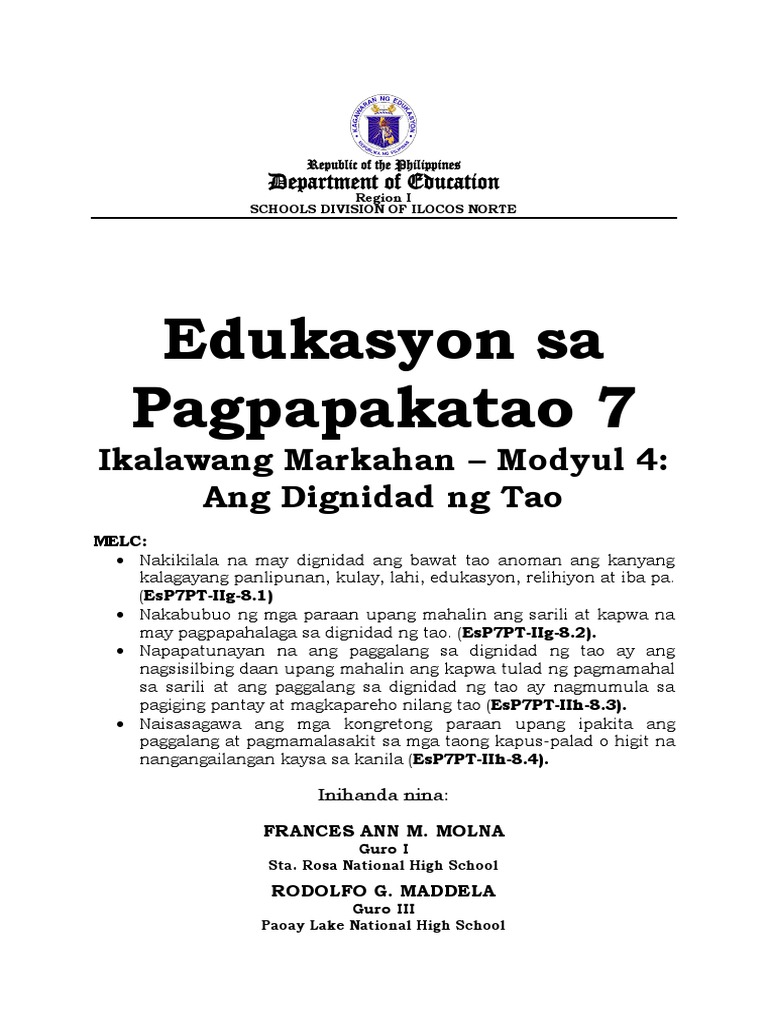 Esp 7 q2 Module4 Week 7 8 Molina, Frances Ann Maddela, Rodolfo | PDF