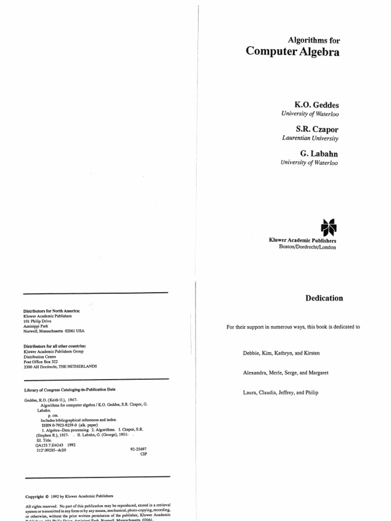 Algorithms For Computer Algebra | PDF