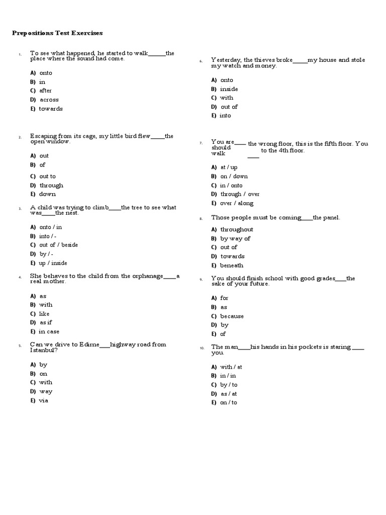 515 Prepositions Test Exercises Multiple Choice Questions With Answers ...