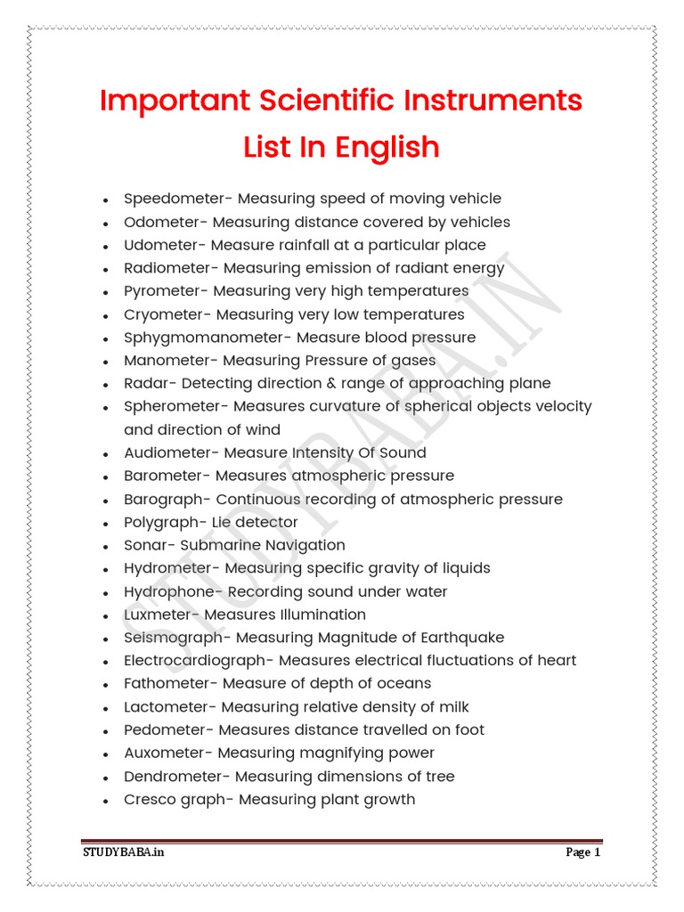 A Comprehensive List of Scientific Instruments and Their Uses in ...