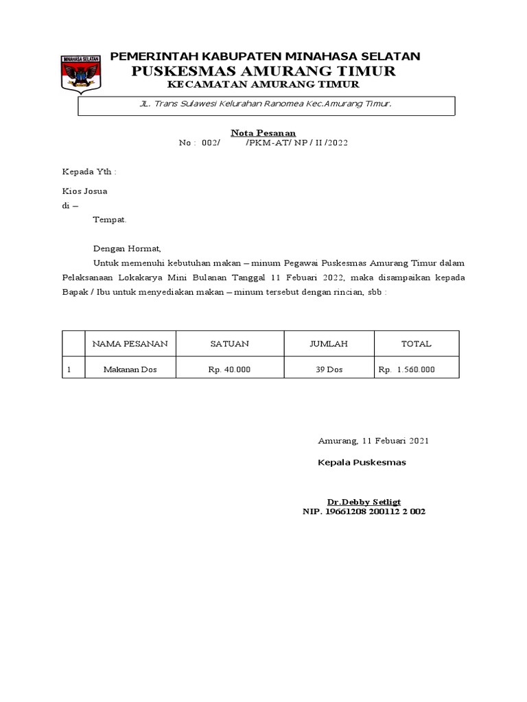 Nota Pesanan Makan Minum | PDF
