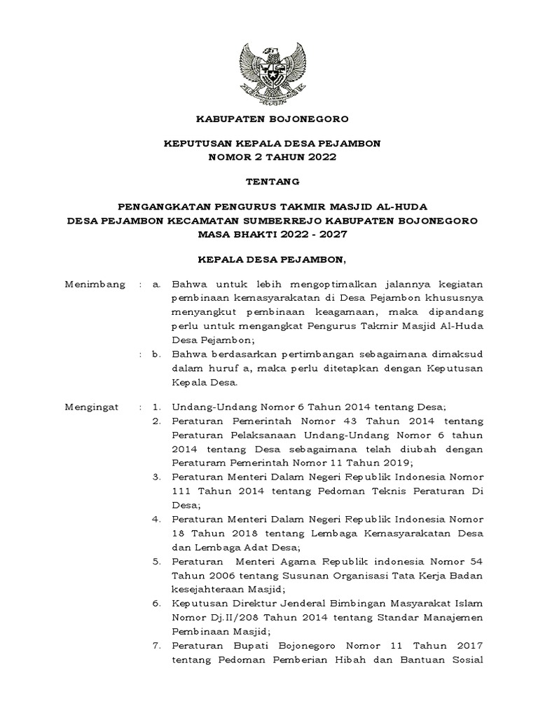 Pengurus Takmir Masjid Al-Huda | PDF