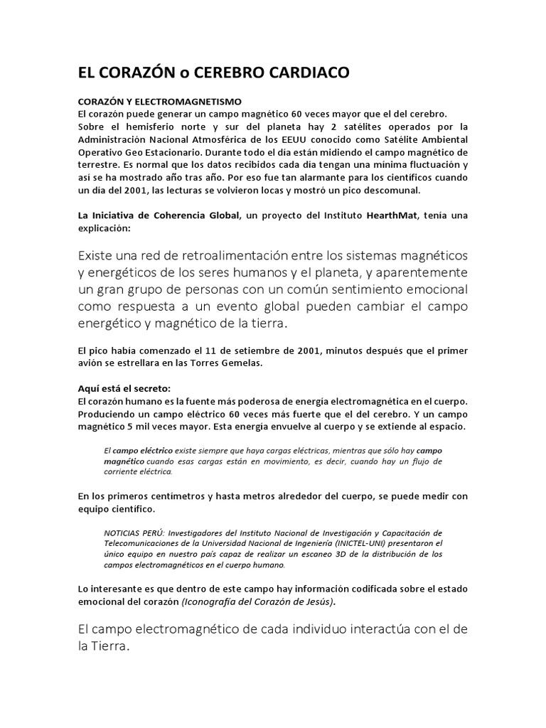 El Corazón o Cerebro Cardiaco | PDF | Campo magnético | Electricidad