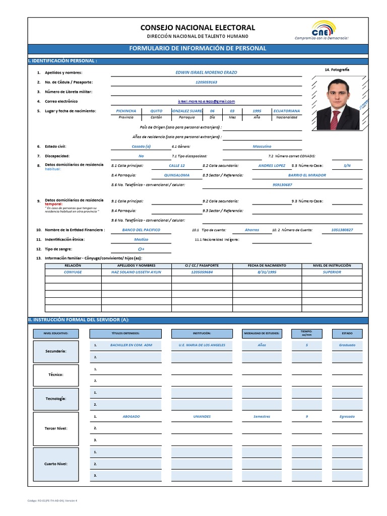 Formato Hoja de Vida CNE | PDF