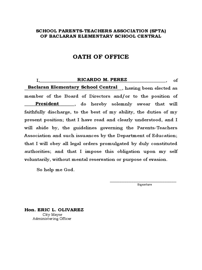 Oath of Office - Spta | PDF Oath of Office - Spta | PDF