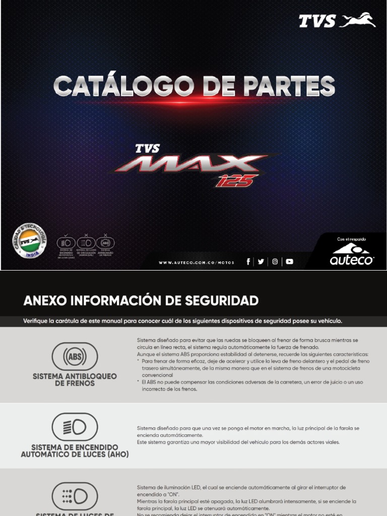 Catalogo de Partes TVS Max 125 Sept 2022 | PDF | Embrague | Arandela ...