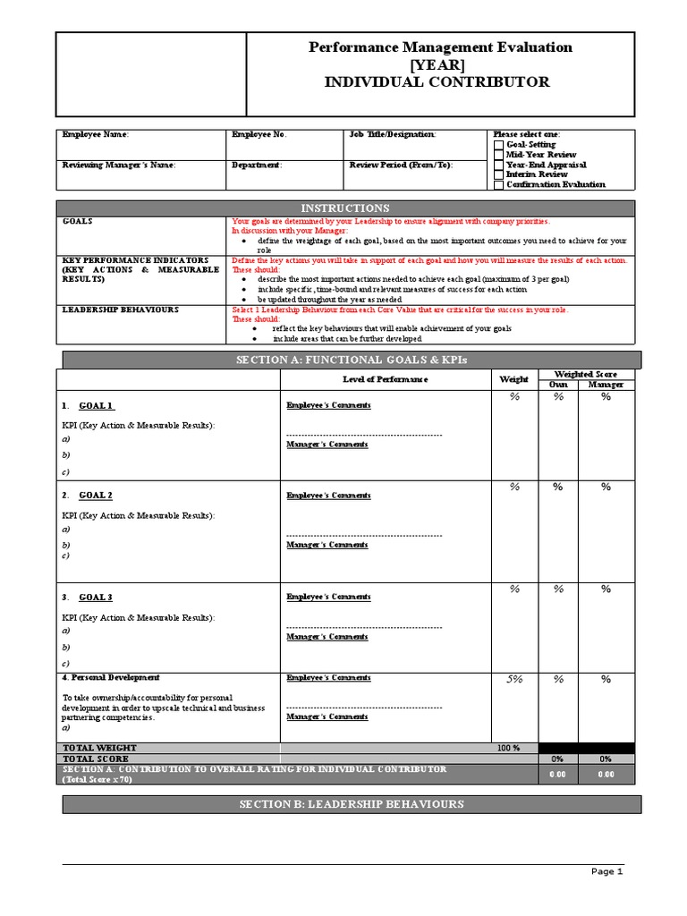 Performance Management Evaluation Form | PDF | Goal | Leadership