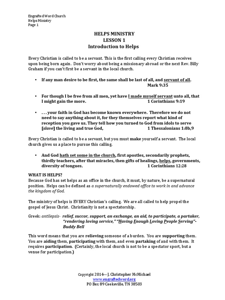 HELPS MINISTRY PT - 1 PodSchool Lesson 020218 | PDF | Paul The Apostle | Acts Of The Apostles