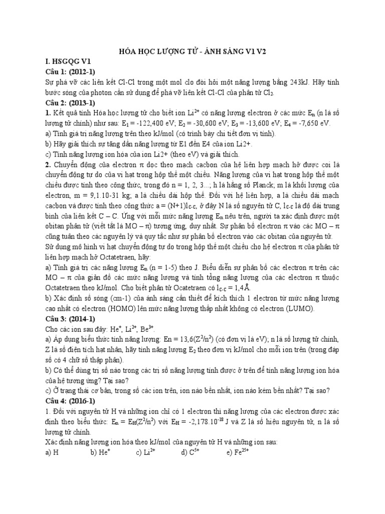 Hoa Hoc Luong Tu - Anh Sang V1 V2 | PDF