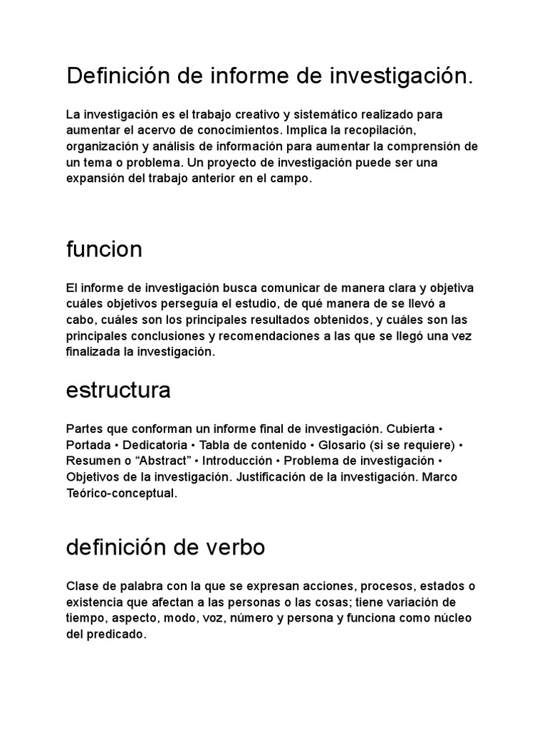 Definición de Informe de Investigación | PDF | Verbo | Oración ...