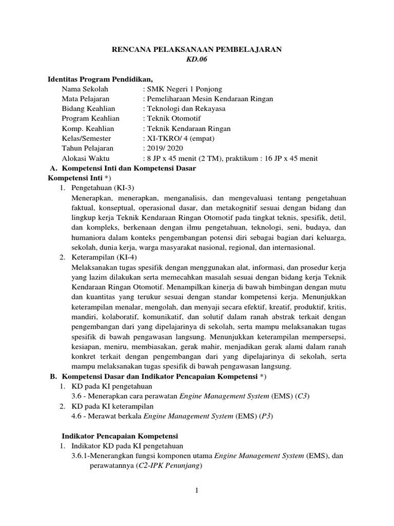 81616-1594279270-RPP KD. 3.6-Perawatan Engine Management System | PDF | Bisnis | Teknologi ...