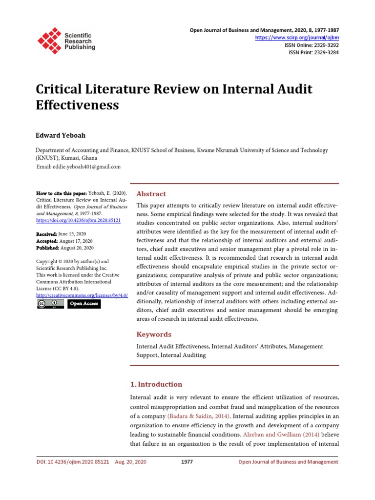 Critical Literature Review On Internal Audit Effec | PDF