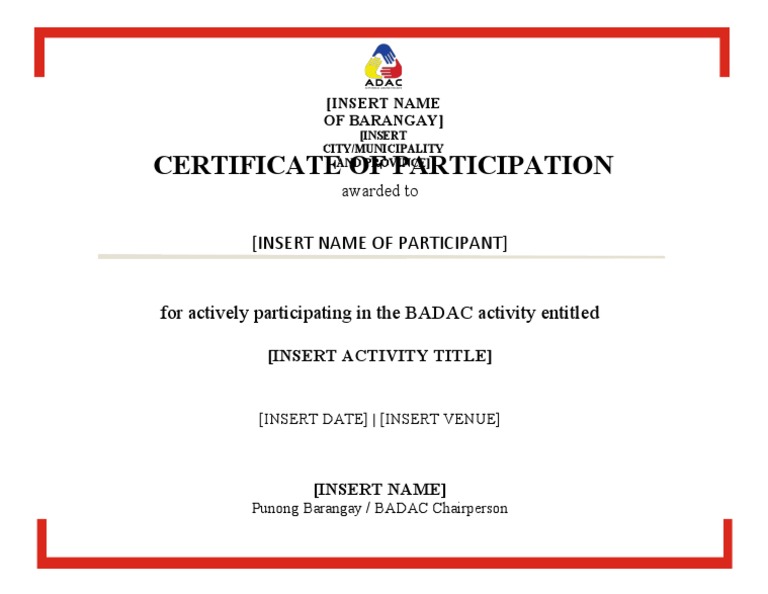 BADAC TEMPLATE - Certificate of Participation | PDF