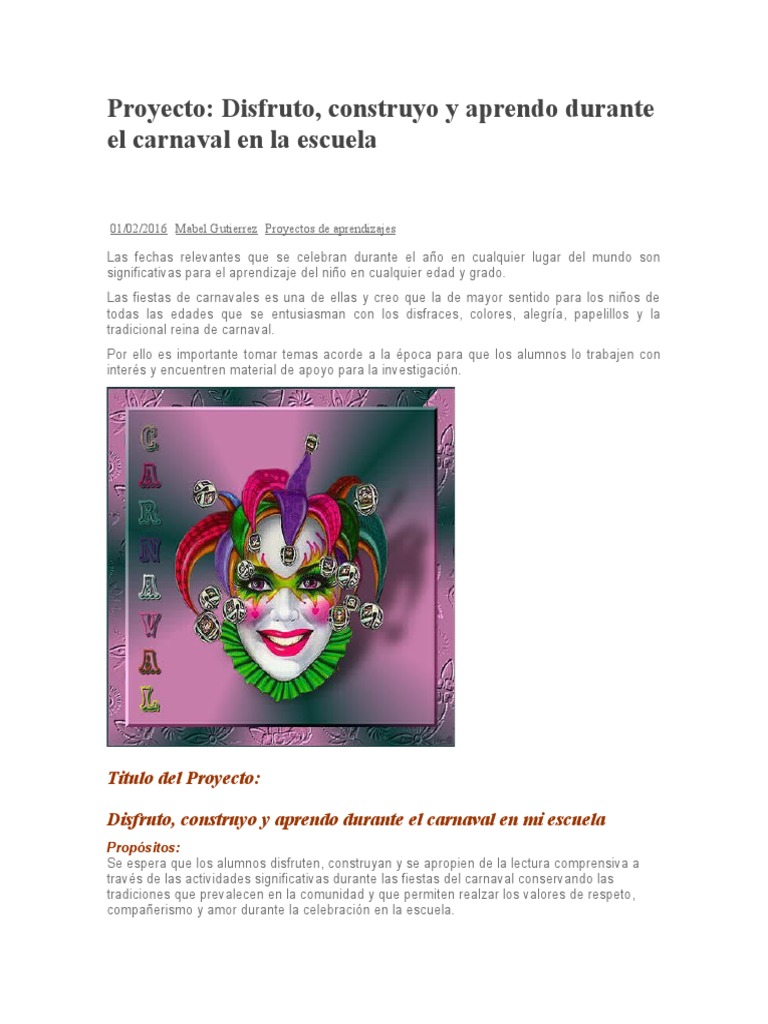Proyecto de Aprendizaje: Carnaval Escolar | PDF | Número natural ...