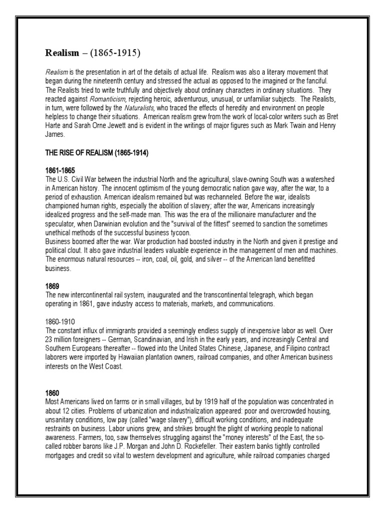 Realism | PDF | Realism (Arts) | Huckleberry Finn