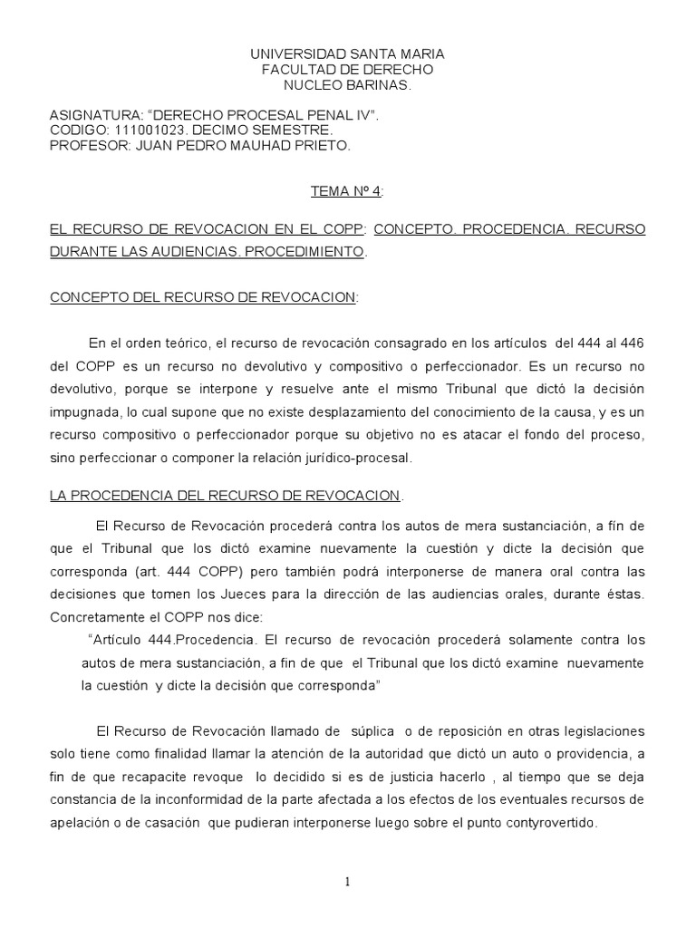 Univ. Sta Maria. D. Proc. Penal IV Tema 4 Los Recursos | PDF | Esfera pública | Instituciones ...
