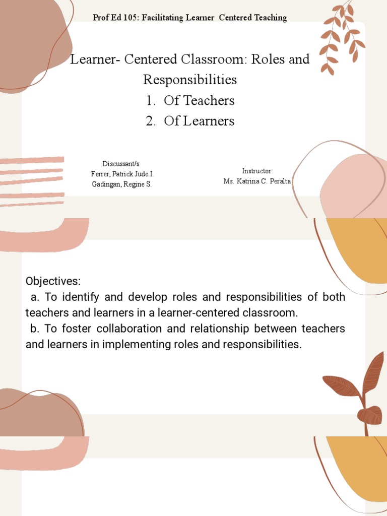 UNIT 3 - B - Learner-Centered Classrooms - Roles and Responsibilities 1 ...