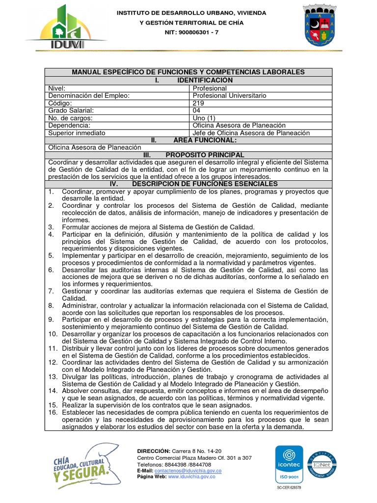 Manual Especifico de Funciones | PDF | Calidad (comercial) | Sistema de manejo de calidad