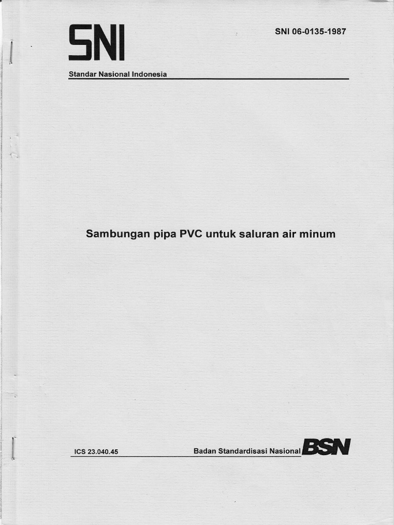 SNI 06-0135-1987 Sambungan Pipa PVC Untuk Saluran Air Minum | PDF