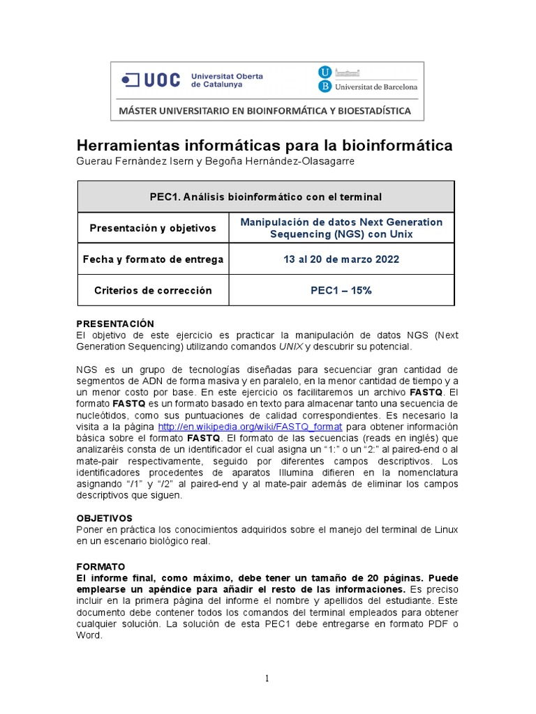 Pec1-2022 Enunciado | PDF | Secuencia ADN | Archivo de computadora