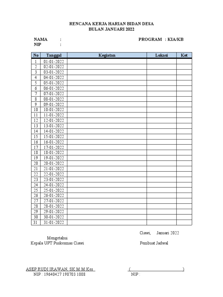 Blanko Rencana Kerja Harian Bides | PDF | Bisnis | Teknologi & Rekayasa
