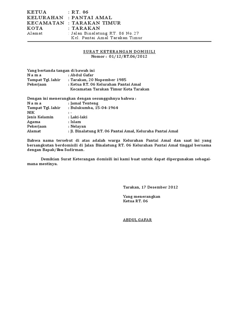 Domisili Jamal rt.06 | PDF