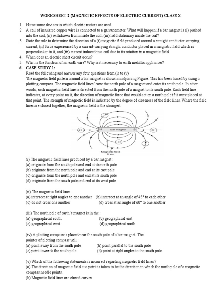 Magnetic Effects of Electric Current Worksheet | PDF