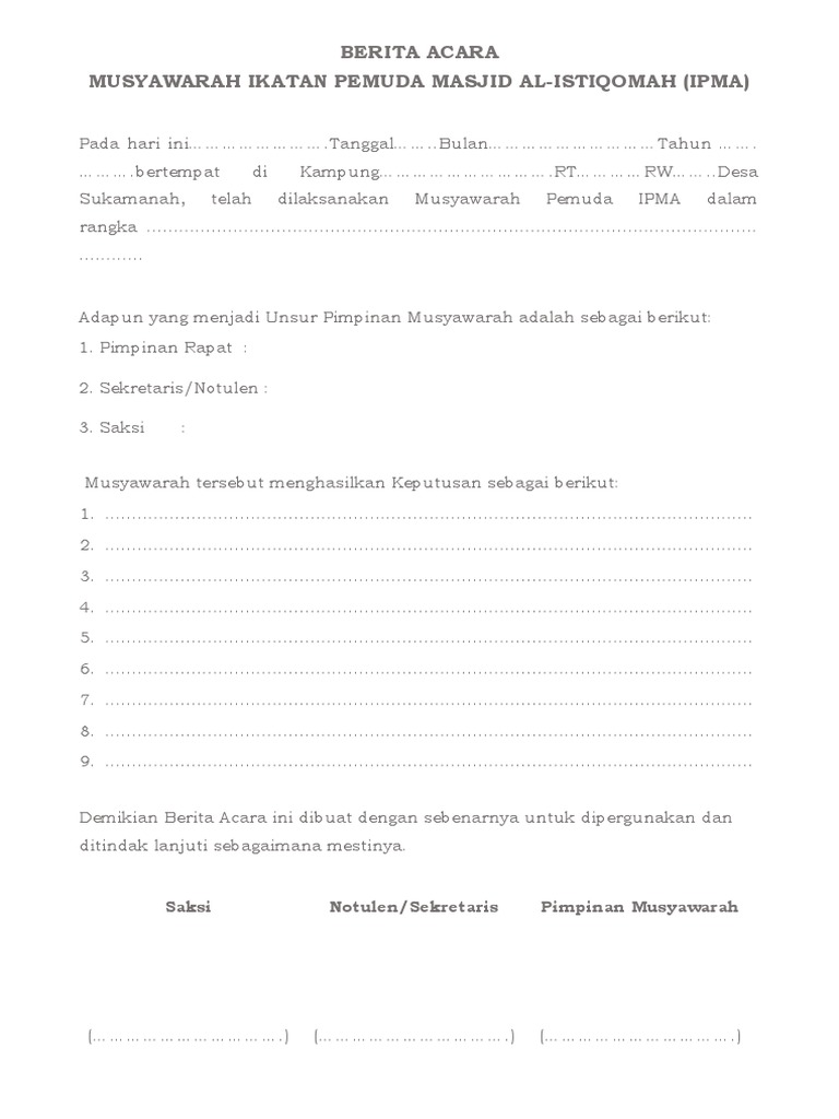 Berita Acara Musyawarah Ipma | PDF