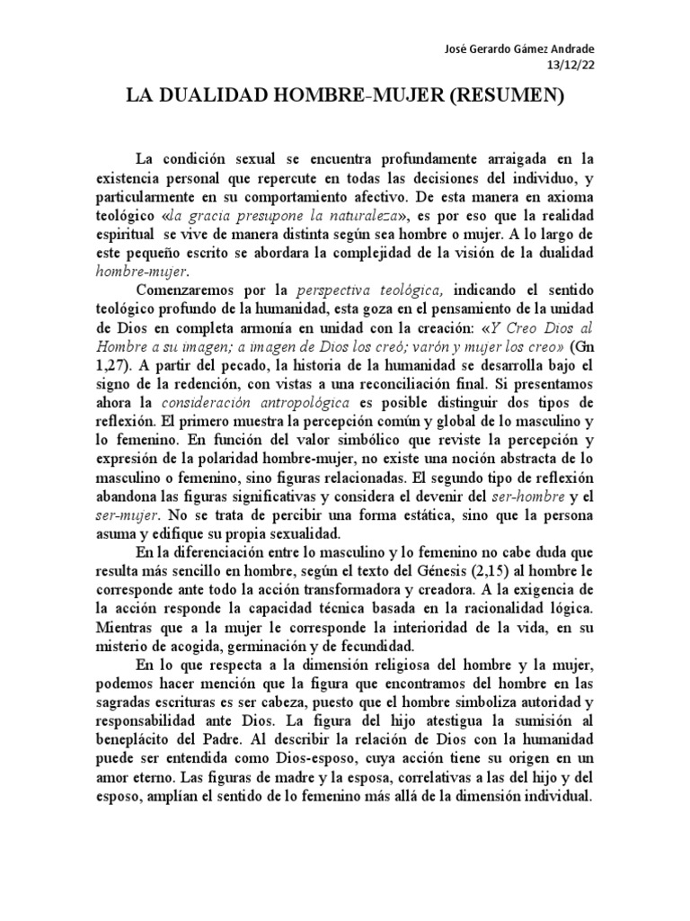 La Dualidad Hombre | PDF | Teología | Mujer