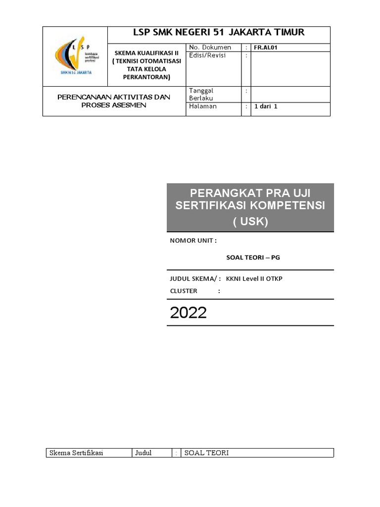Soal Pilihan Ganda Pra Usk 2022 | PDF