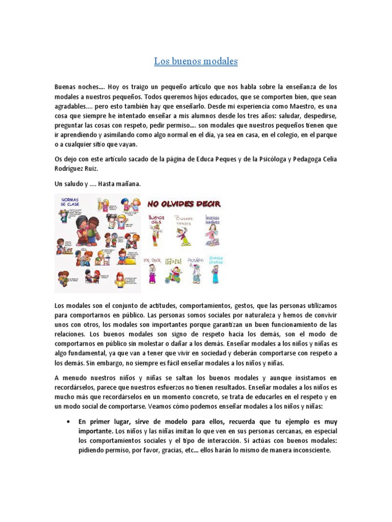 Enseñanza de buenos modales infantiles | PDF | Sicología | Cognición