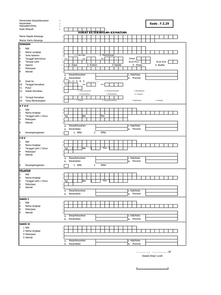 F2.29 - Formulir Kematian | PDF