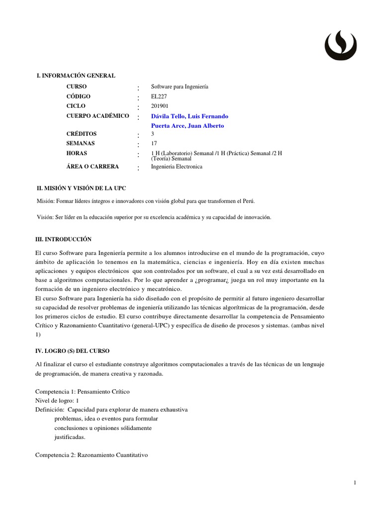 EL227 Software para Ingenieria 201901 | PDF | Programación de ...