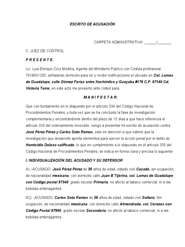 Escrito de Acusación | PDF | Derecho penal | Homicidio