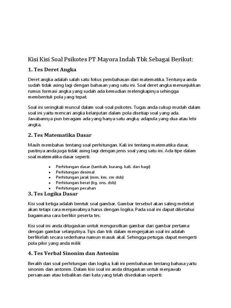 Soal Psikotes Mayora | PDF