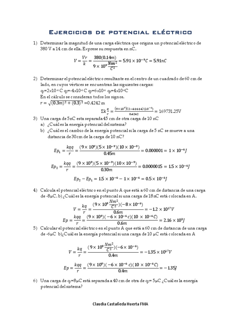 Ejercicios de Potencial Eléctrico | PDF