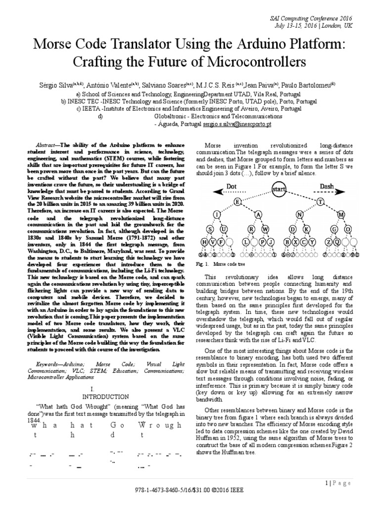 PDF Paper 199 Morse Code Translator Using The Arduino Platform | PDF | Code | Information And ...