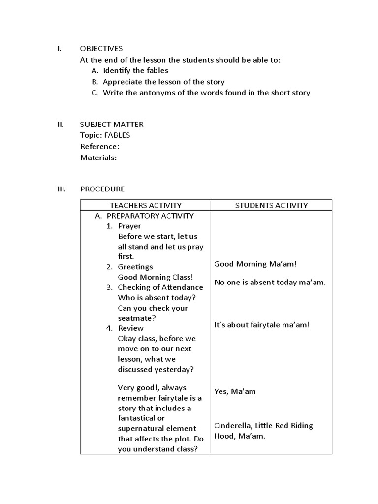 Fables Lesson Plan | PDF